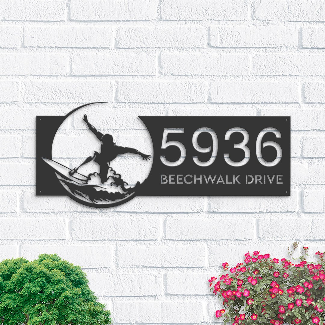 Personalized Surfer Surfing Metal Address Sign House Number Hanging ...