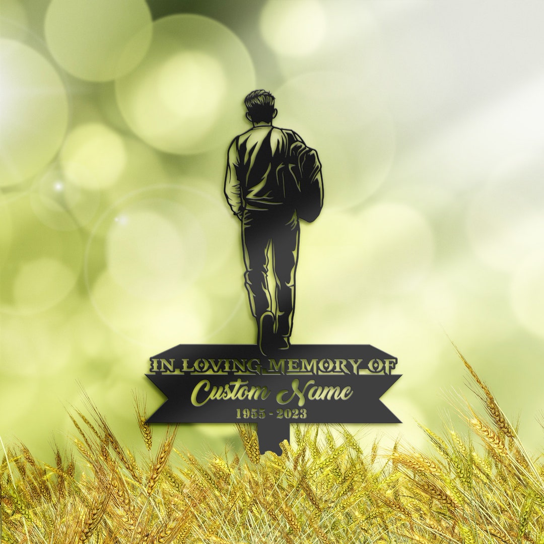 Personalized Sad Man With Back Pack Memorial Stake, Metal Stake ...