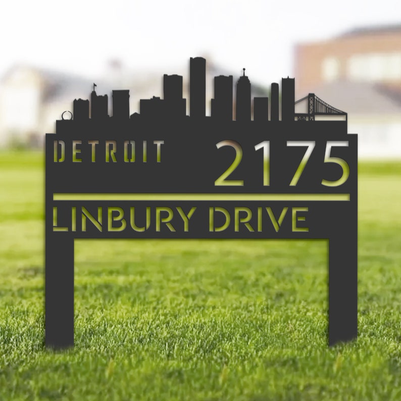 Personalized Detroit City Skyline Metal Address Sign Hanging - Etsy