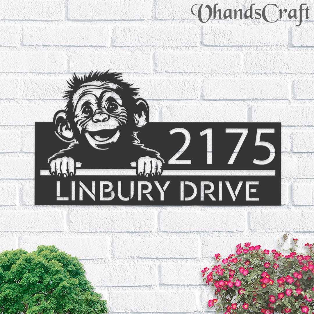 Personalized Monkey Metal Address Sign | Hanging Address Plaque, Garden ...
