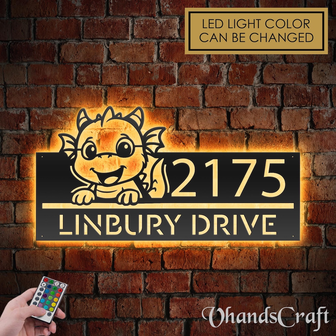 Personalized Dragon Metal Address Sign With LED Lights - House Number ...