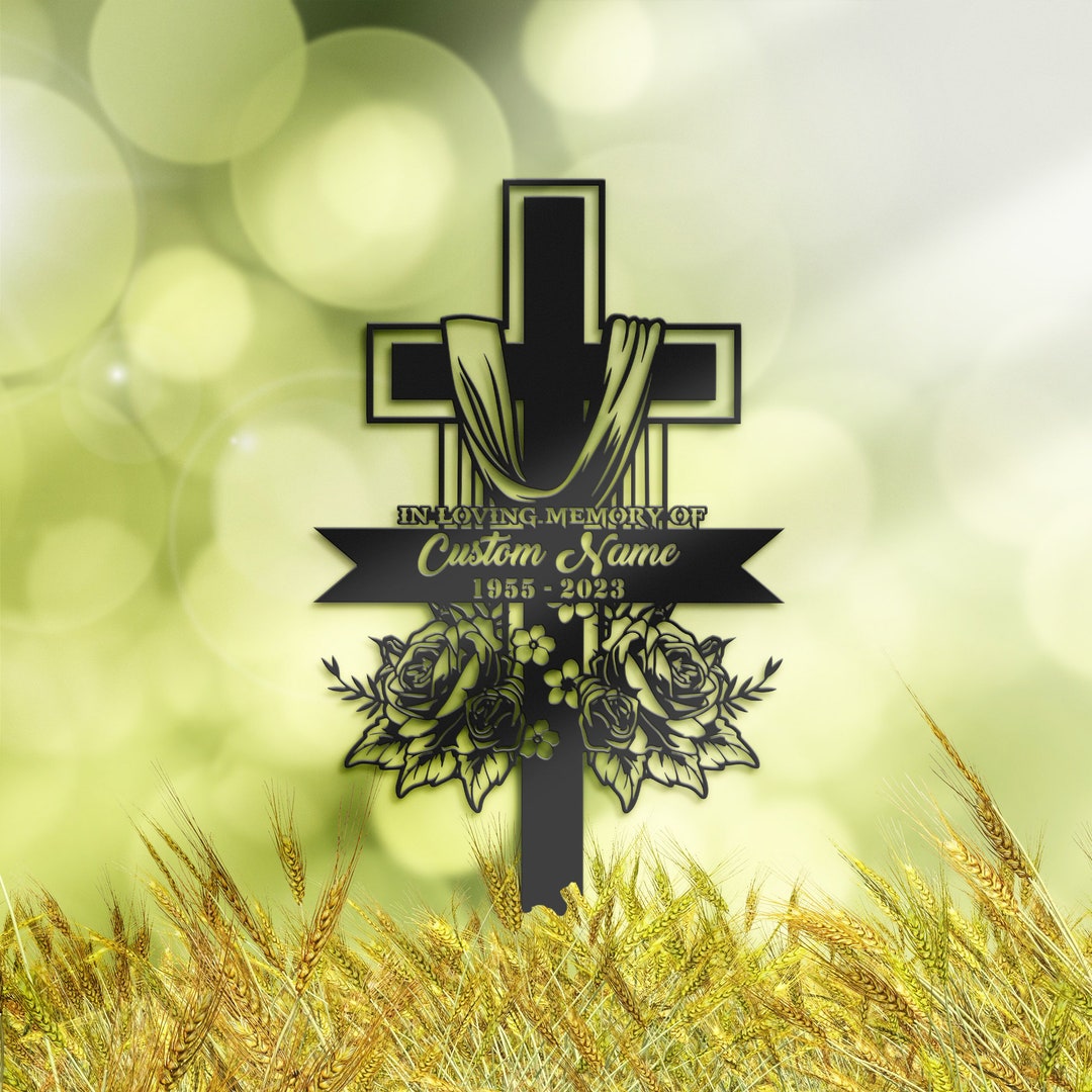Personalized Floral Cross Memorial Stake, Metal Stake, Sympathy Sign ...