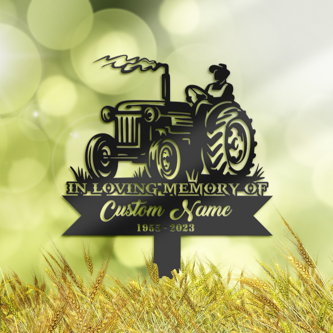 Personalized Farmer Tractor Memorial Stake, Metal Grave Marker - Etsy