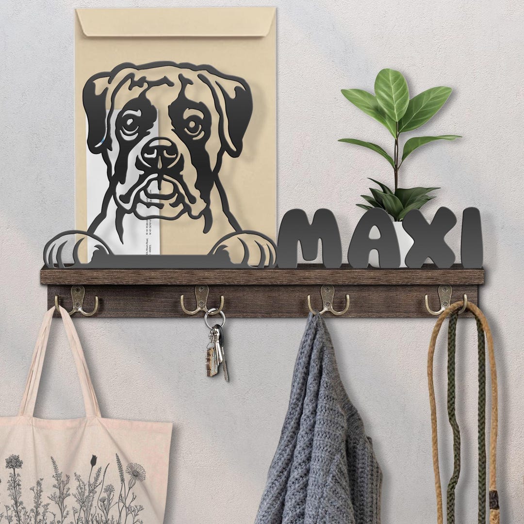 Personalized Boxer Dog Wooden Key Holder, Wall Mount Mail Organizer - Etsy