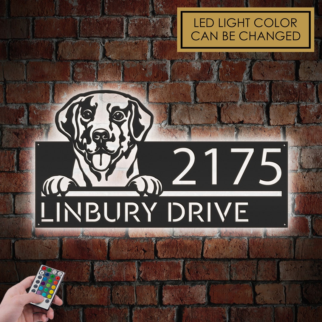 Personalized Peeking Labrador Dog, Cute Puppy Metal Address Sign With ...