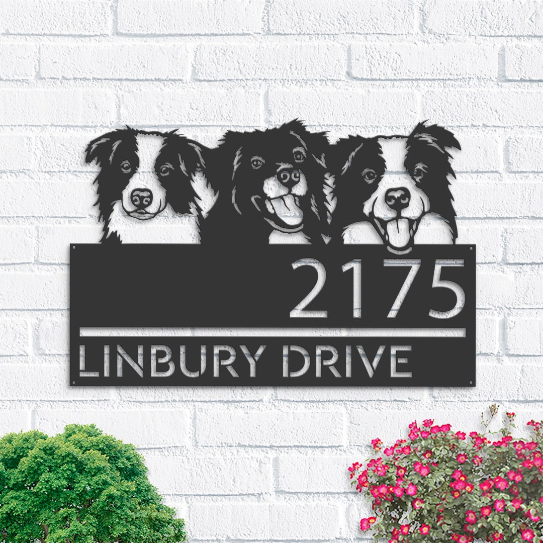 Personalized Border Collie Metal Address Sign, Hanging or Stake - Etsy