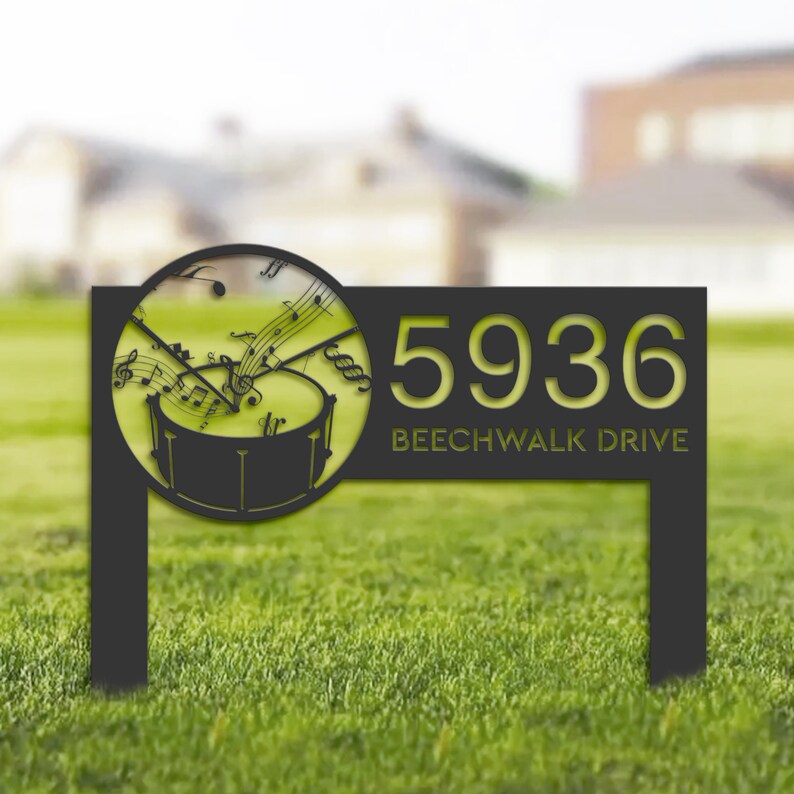Personalized Drum Music Notes Metal Address Sign, Custom House Number ...