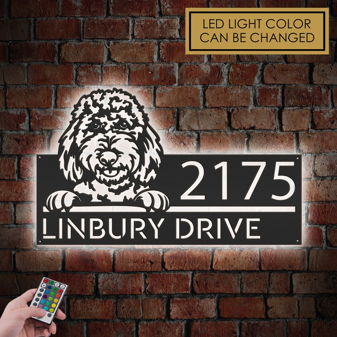 Personalized Peeking Goldendoodles Dog, Cute Puppy Metal Address Sign ...