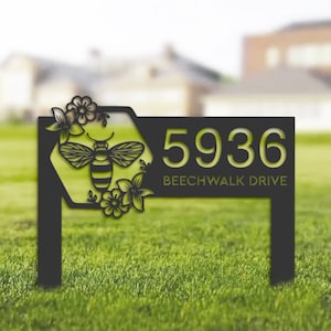 Personalized Bee on Floral Frame Metal Address Sign Custom House Number ...