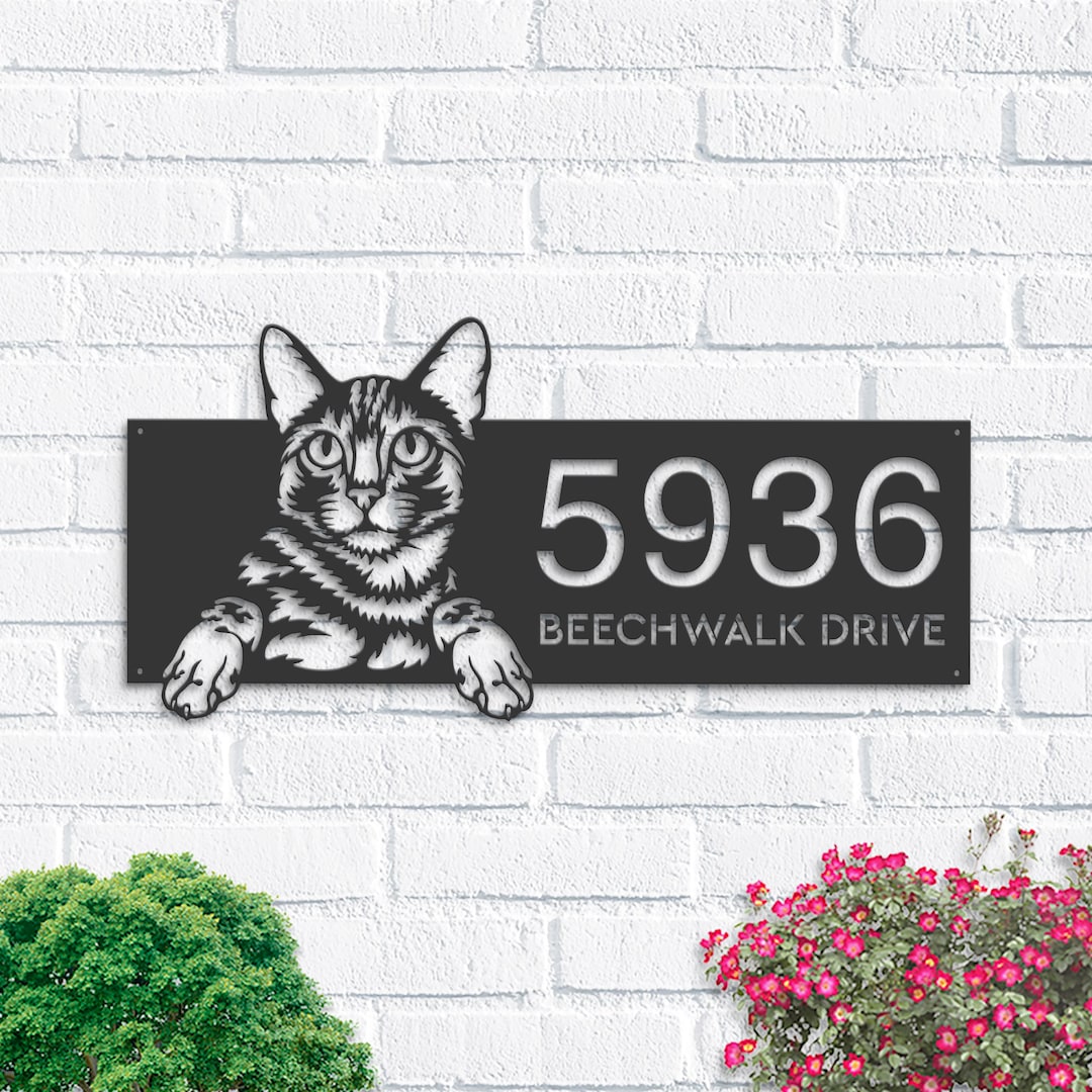 Personalized Bengal Cute Peeking Cat Kitten Metal Address Sign House ...