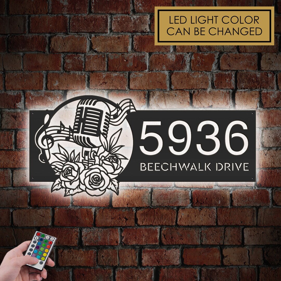 Personalized Floral Microphone Metal Address Sign With LED Lights - Etsy