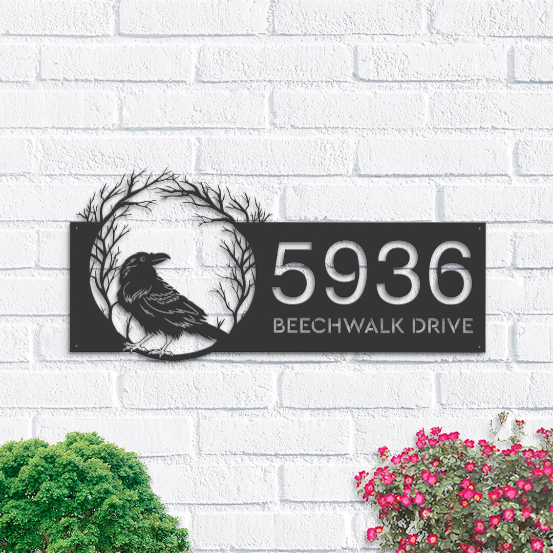 Personalized Raven Metal Address Sign, Halloween Decor, Hanging or ...