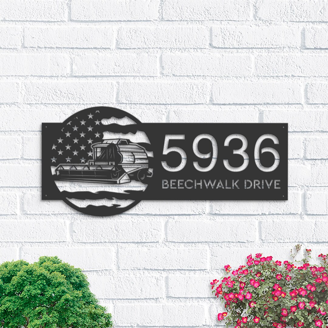 Personalized Combine Harvester Metal Address Sign, US Flag Decor - Etsy