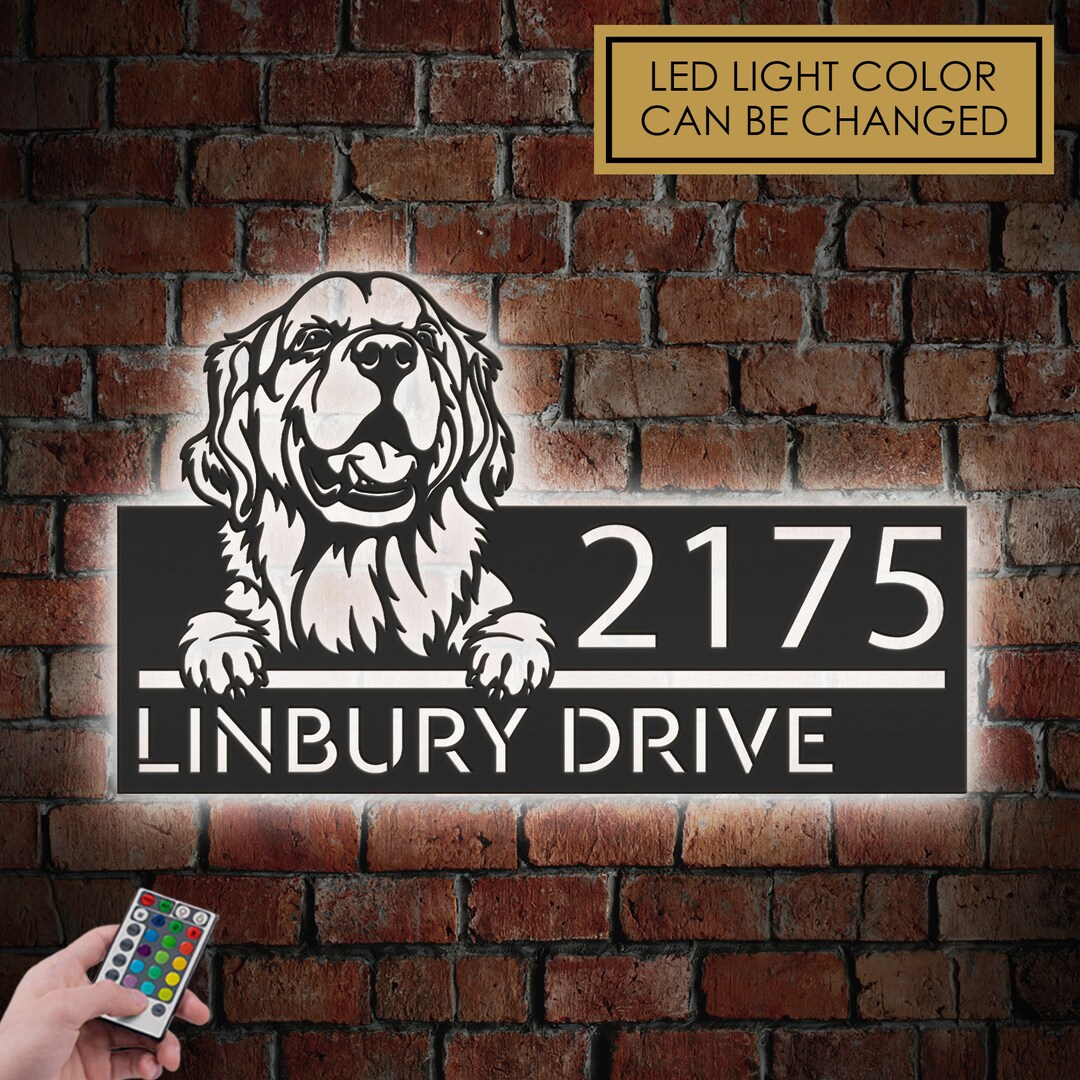 Personalized Peeking Golden Retriever Dog, Cute Puppy Metal Address ...