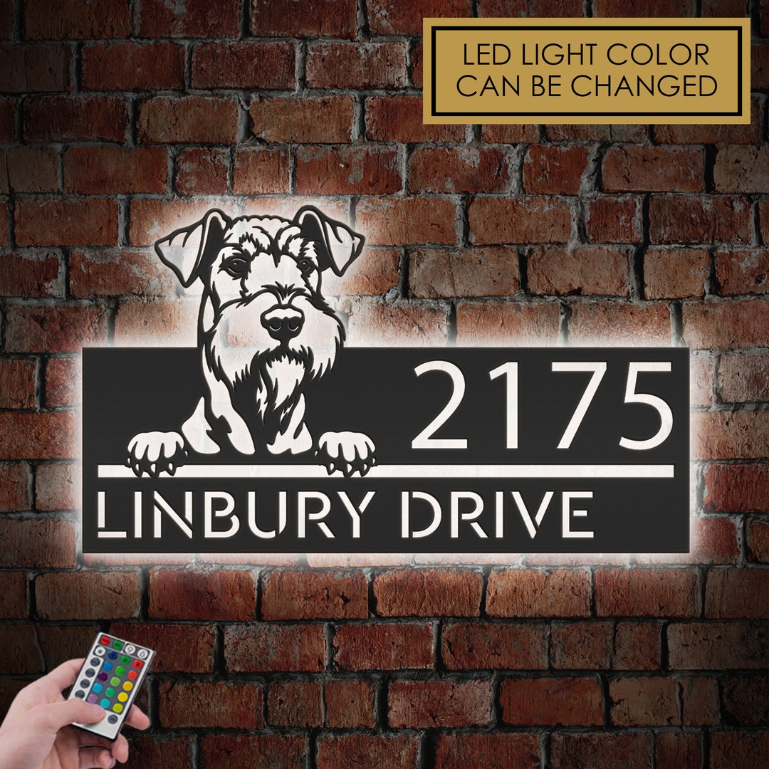 Personalized Peeking Airedale Terrier Dog Metal Address Sign With LED ...