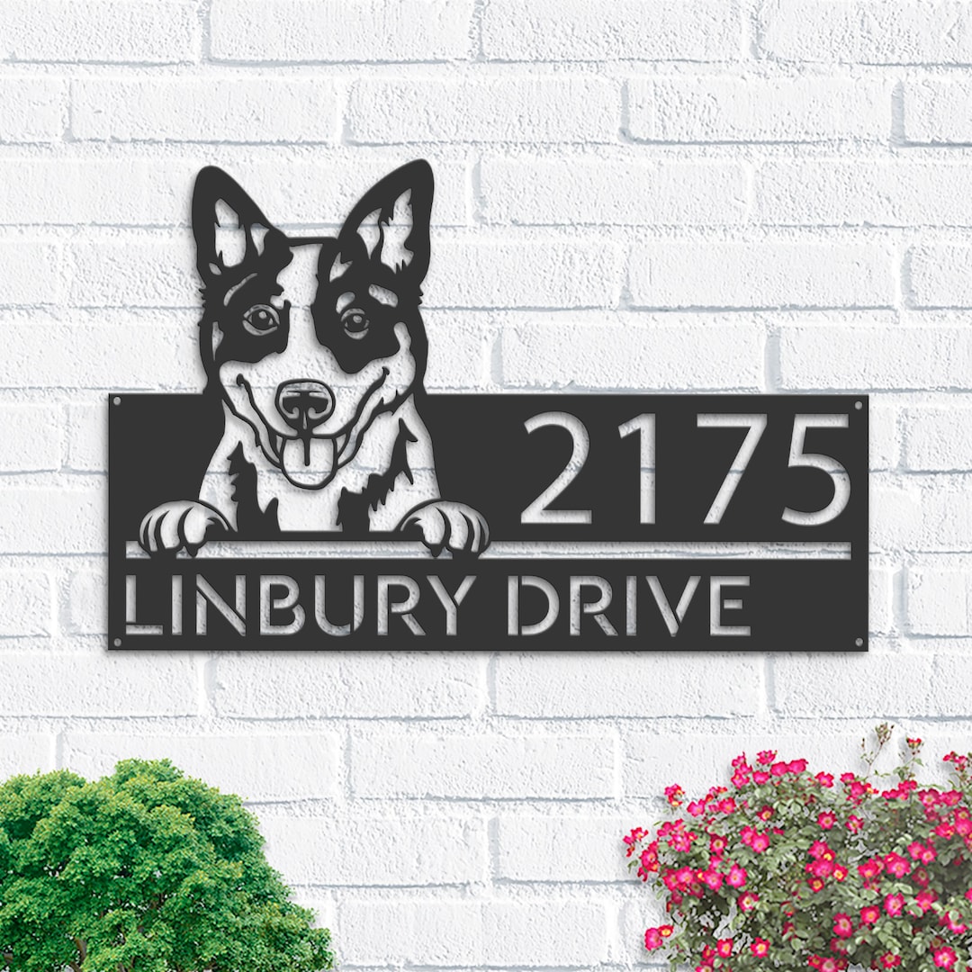 Personalized Blue Heeler Dog, Cute Puppy Metal Address Sign House ...