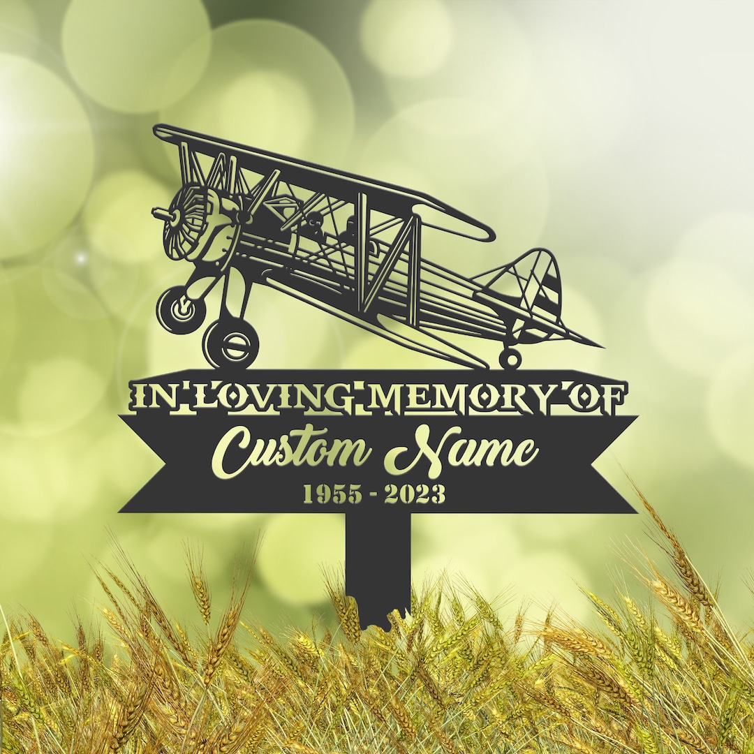 Personalized Airplane Memorial Stake, Metal Sympathy Sign, Grave Marker ...