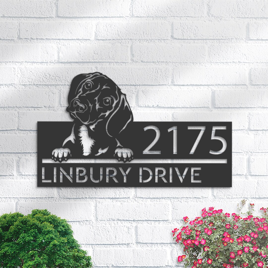 Personalized Dachshund Dog, Puppy Metal Address Sign House Number ...