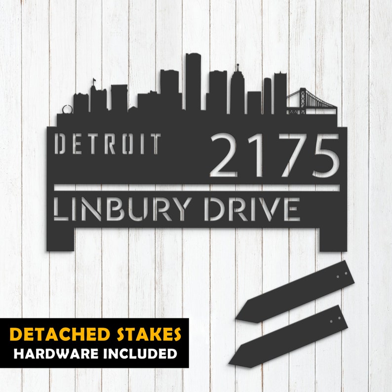 Personalized Detroit City Skyline Metal Address Sign Hanging - Etsy