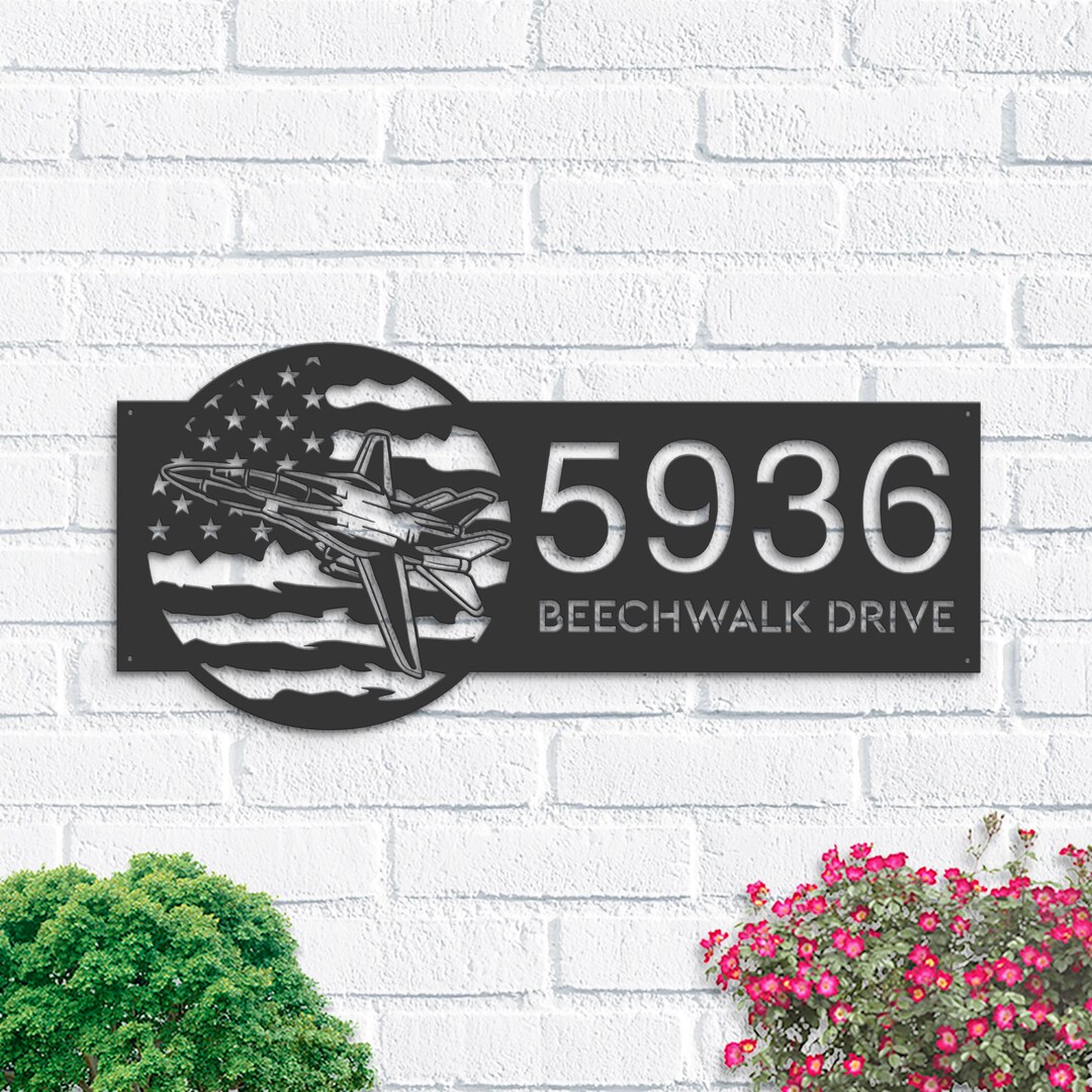 Personalized Tomcat Fighter Jet Airplane US Flag Metal Address Sign ...
