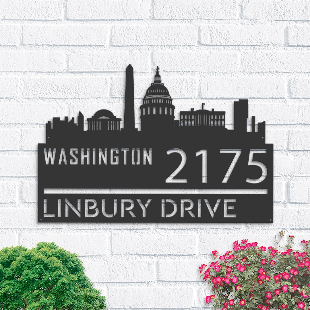 Personalized Washington DC Skyline Metal Address Sign, House Number ...
