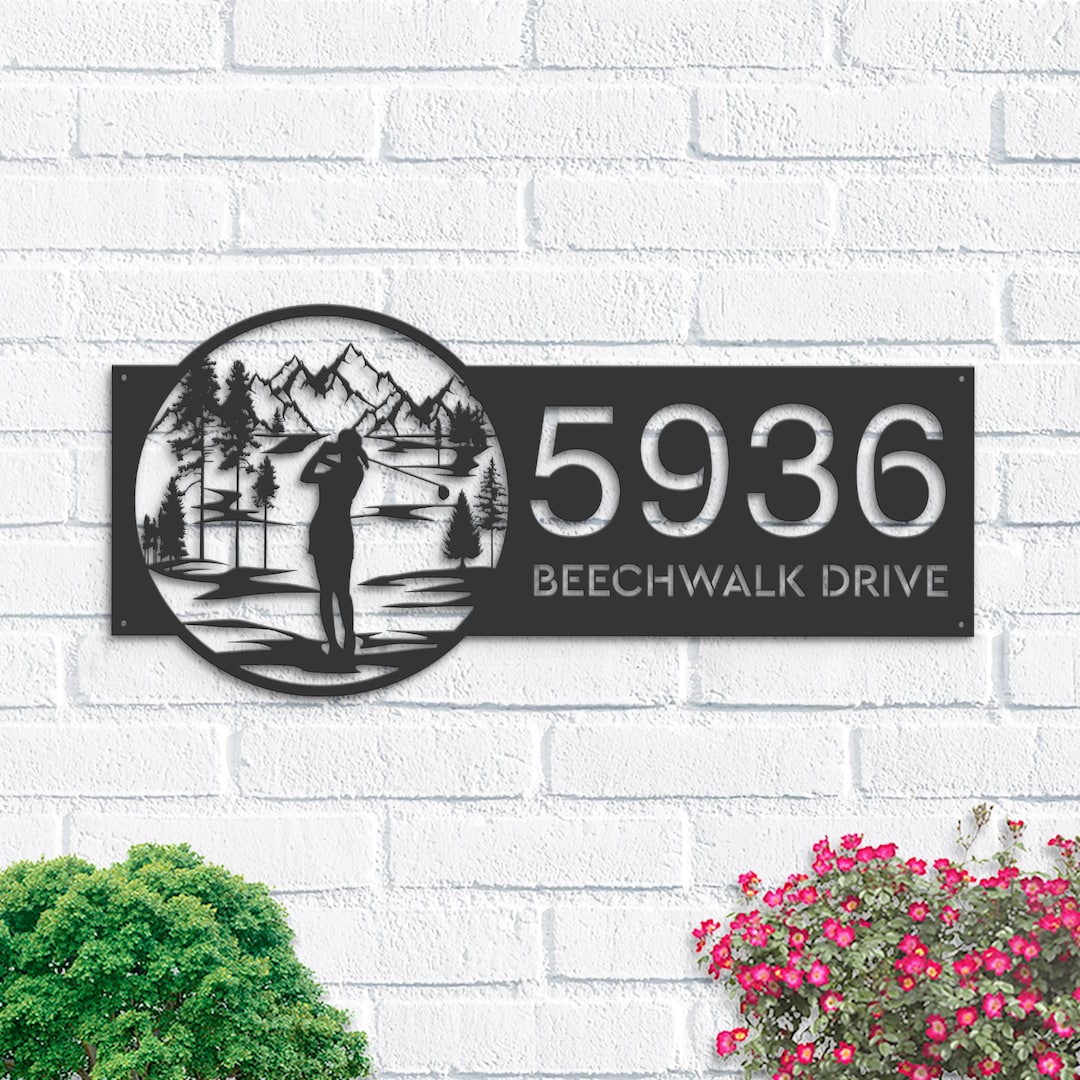 Personalized Golf Club Golfer Girl Metal Address Sign House Number ...