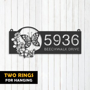 Personalized Butterfly Flowers Metal Address Sign | Hanging or Stake - Etsy
