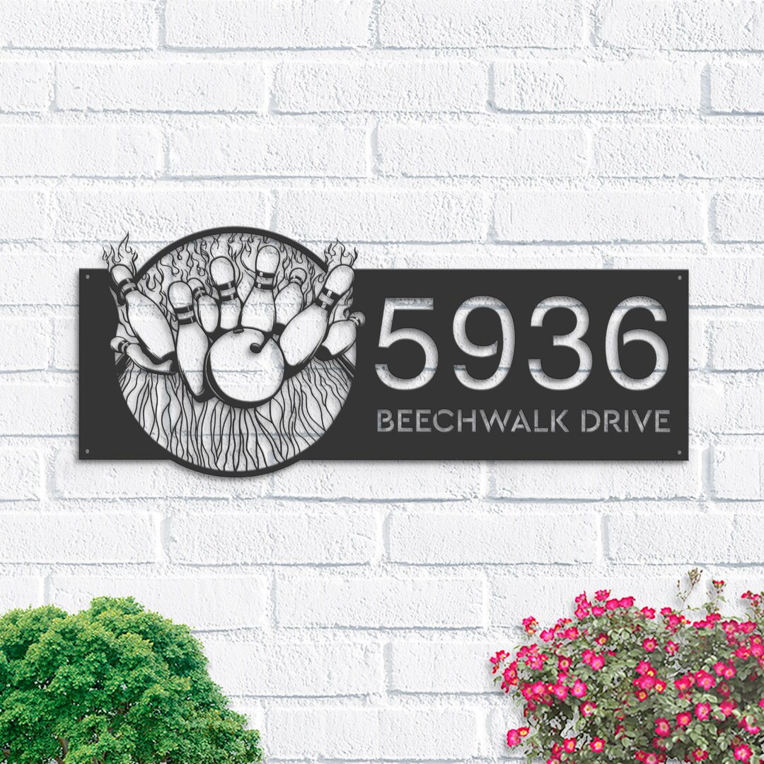 Personalized Bowling Metal Address Sign, House Number Plaque - Etsy