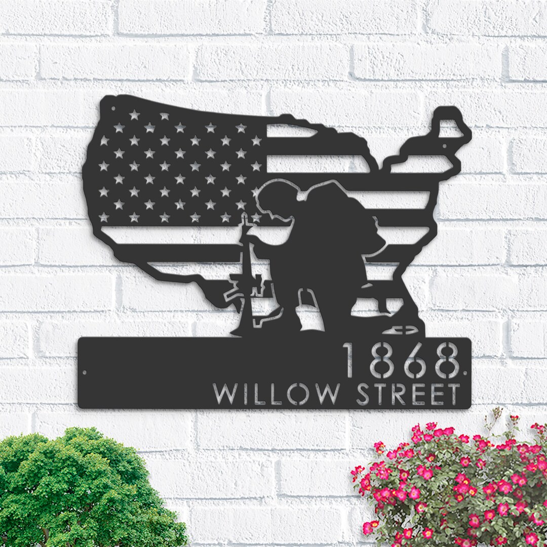 Personalized Soldier American Flag Patriotic Army Metal Address Sign ...