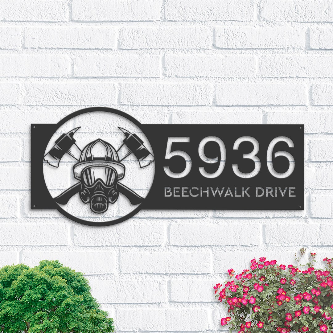 Personalized Firefighter Fireman Metal Address Sign | Hanging Address ...