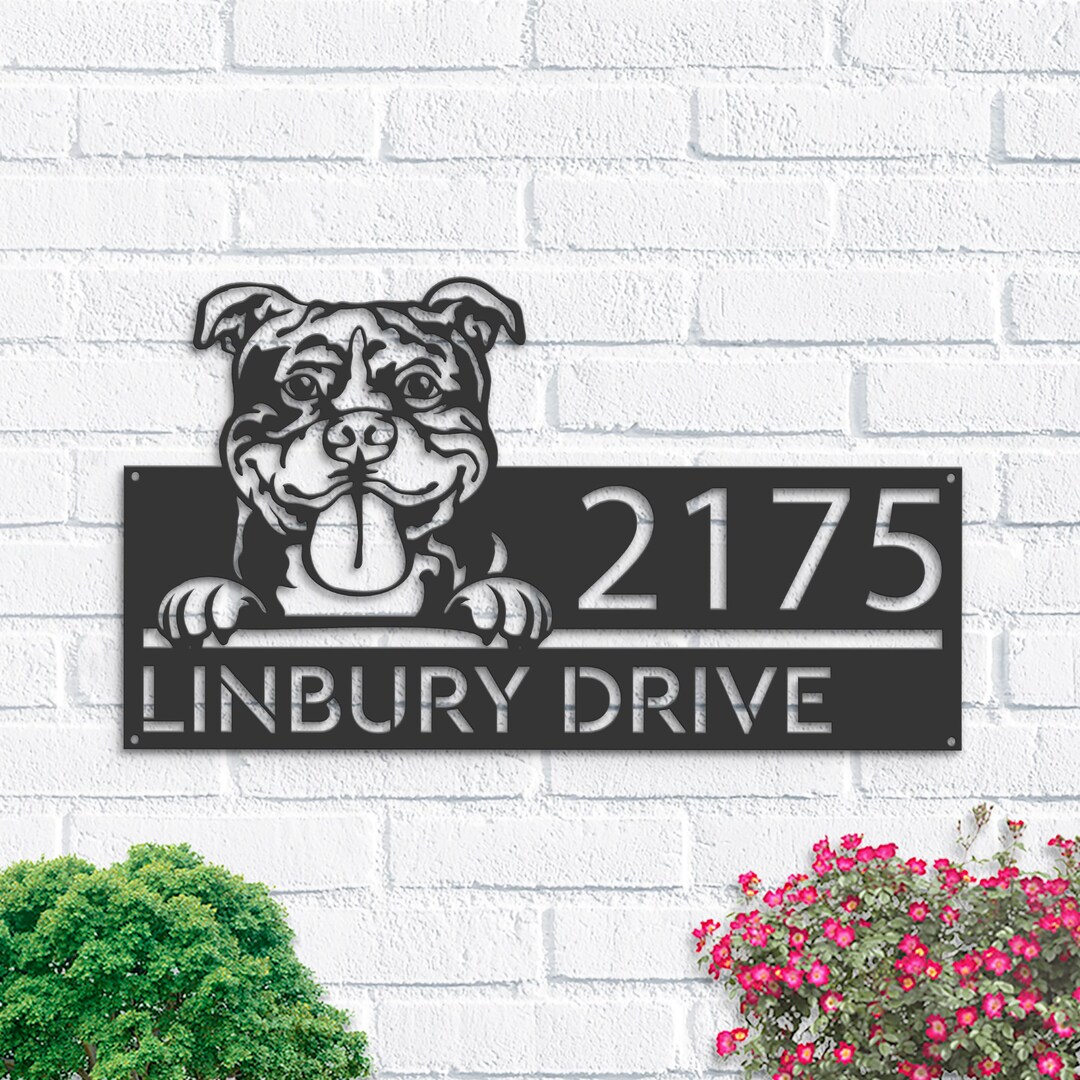 Personalized American Bully Dog, Cute Puppy Metal Address Sign House ...