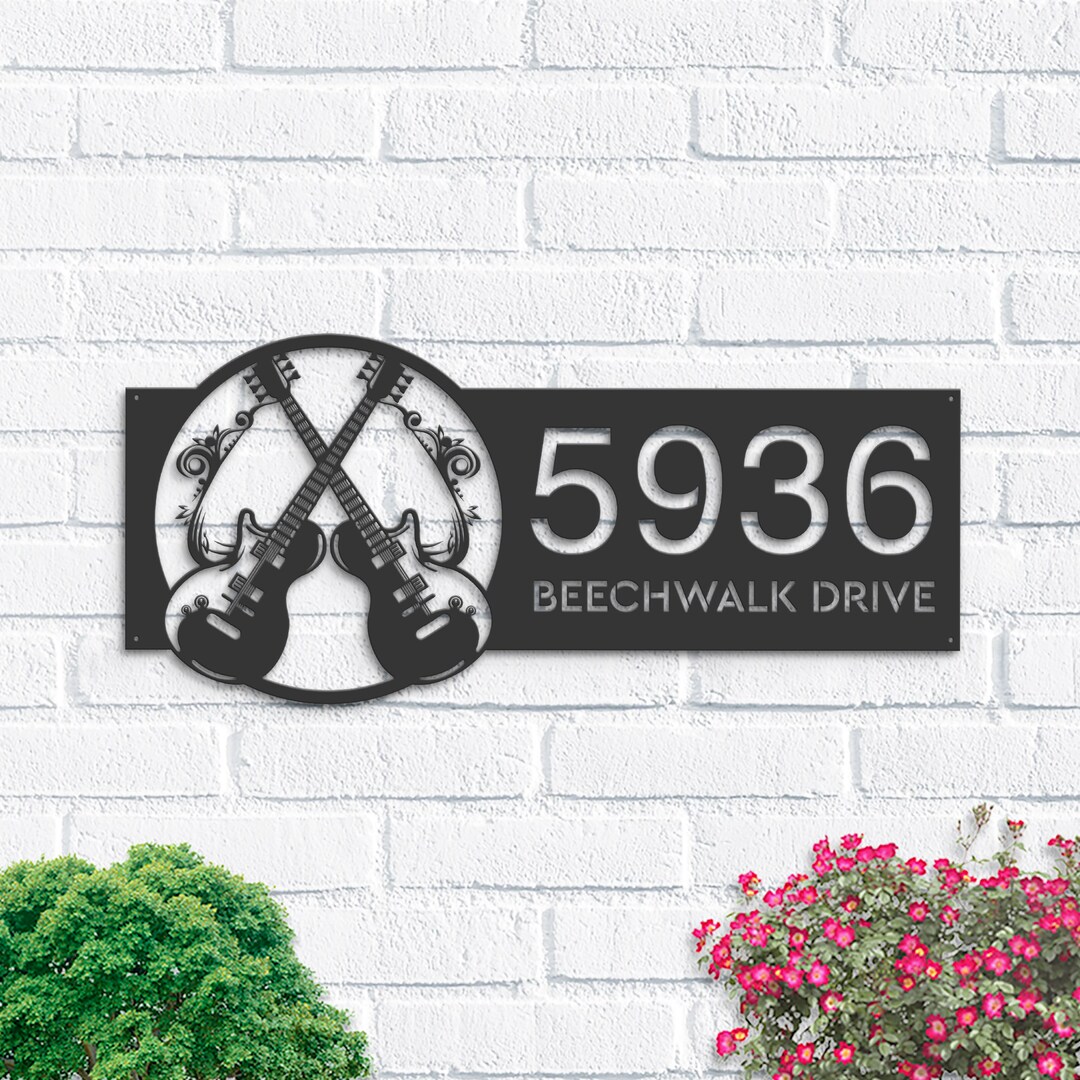 Personalized Electric Guitar Guitarist Metal Address Sign Custom House ...