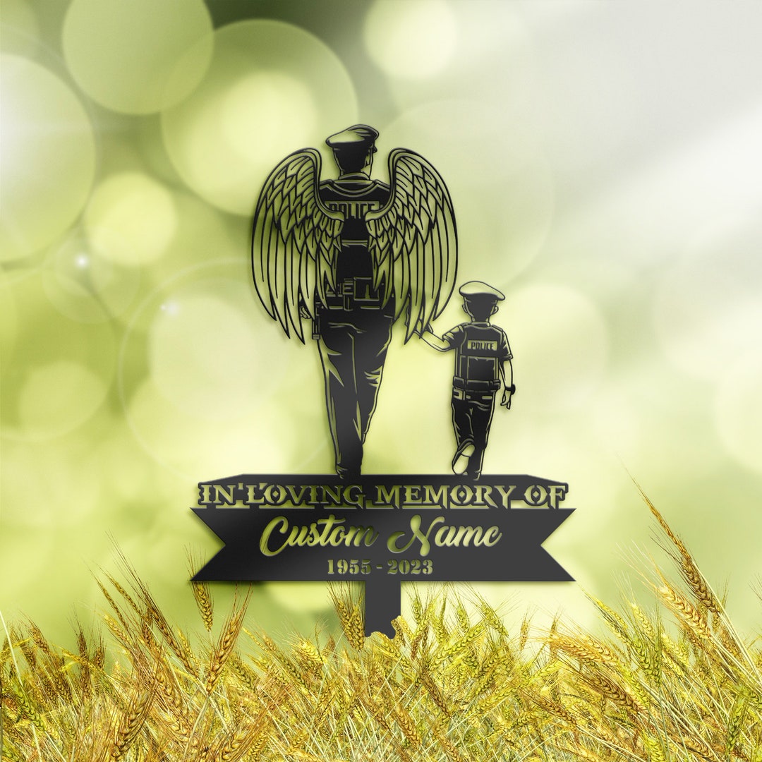 Personalized Angel Police Officer Father and Son Memorial Stake, Metal ...