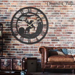 Black Large Greeting Cowboy on Horse Metal Wall Clock LED Lights ...