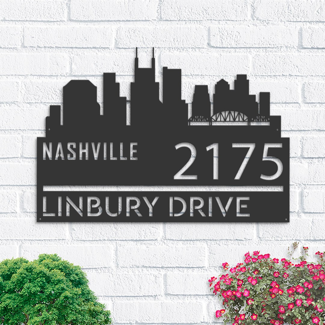 Personalized Nashville City Skyline Metal Address Sign Hanging Address ...