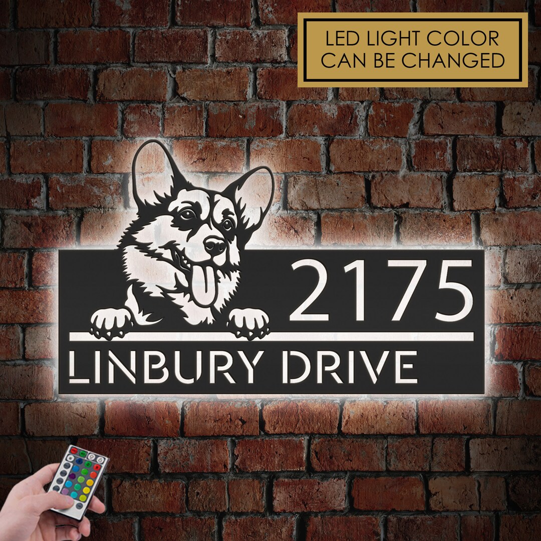 Personalized Corgi Metal Address Sign With LED Lights - Etsy