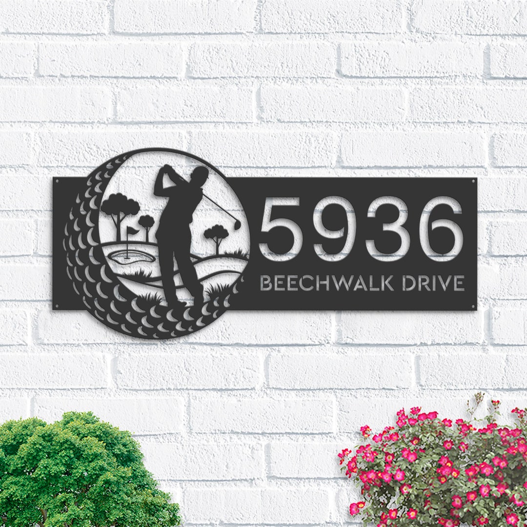 Personalized Golfer Golf Club Metal Address Sign House Number, Hanging ...