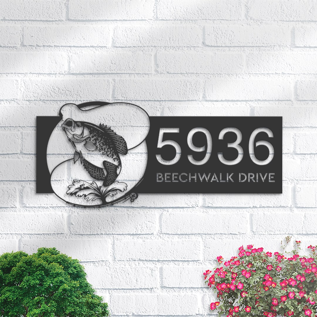 Personalized Crappie Fishing Rod Bait Hook Metal Address Sign House ...
