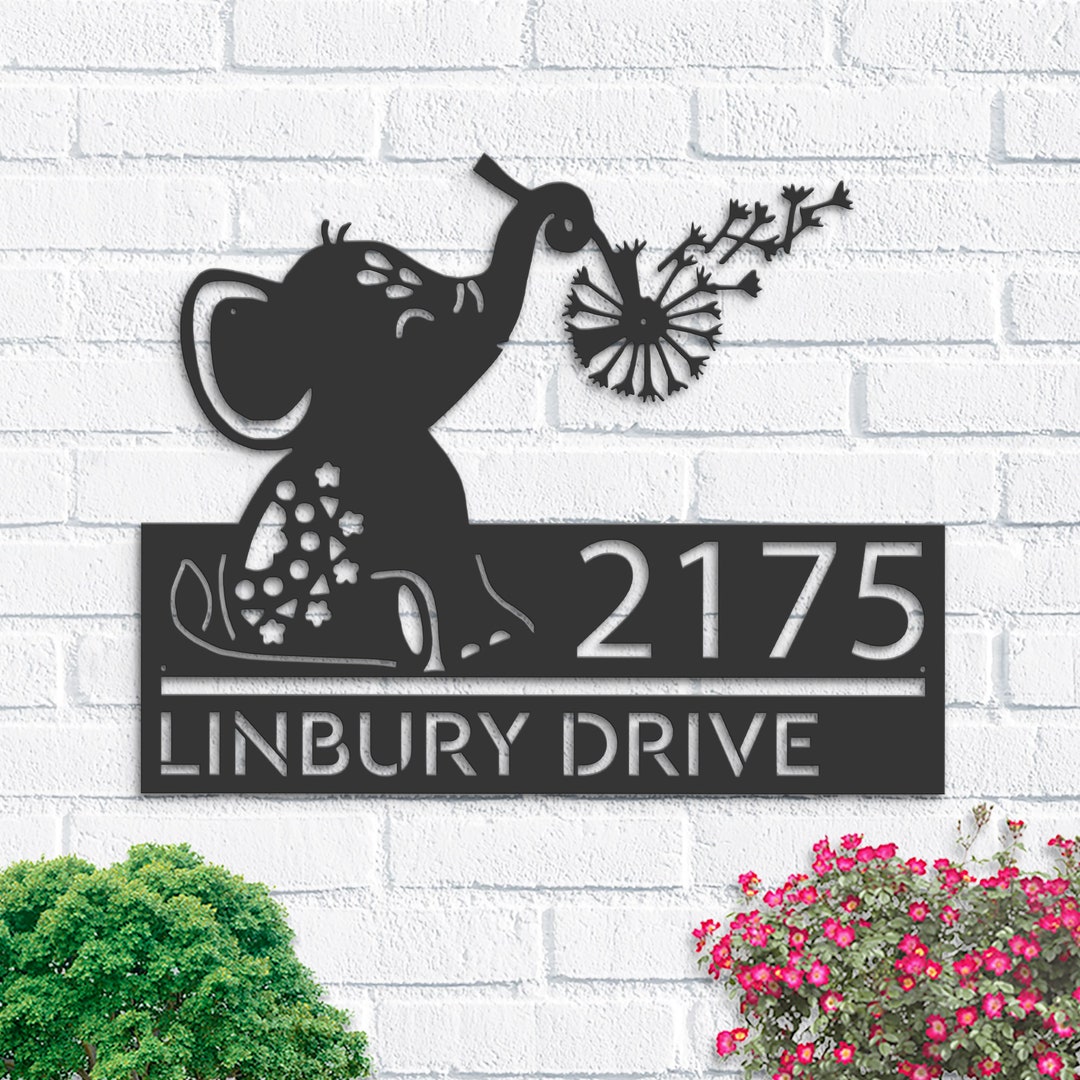 Personalized Baby Elephant Metal Address Sign: Hanging Plaque, Yard ...
