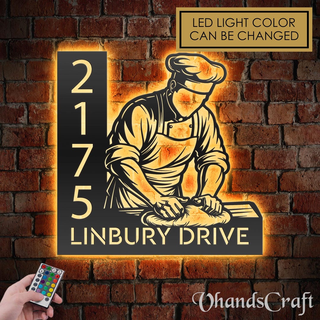 Personalized Baker Address Sign With LED Lights - Custom Metal House ...