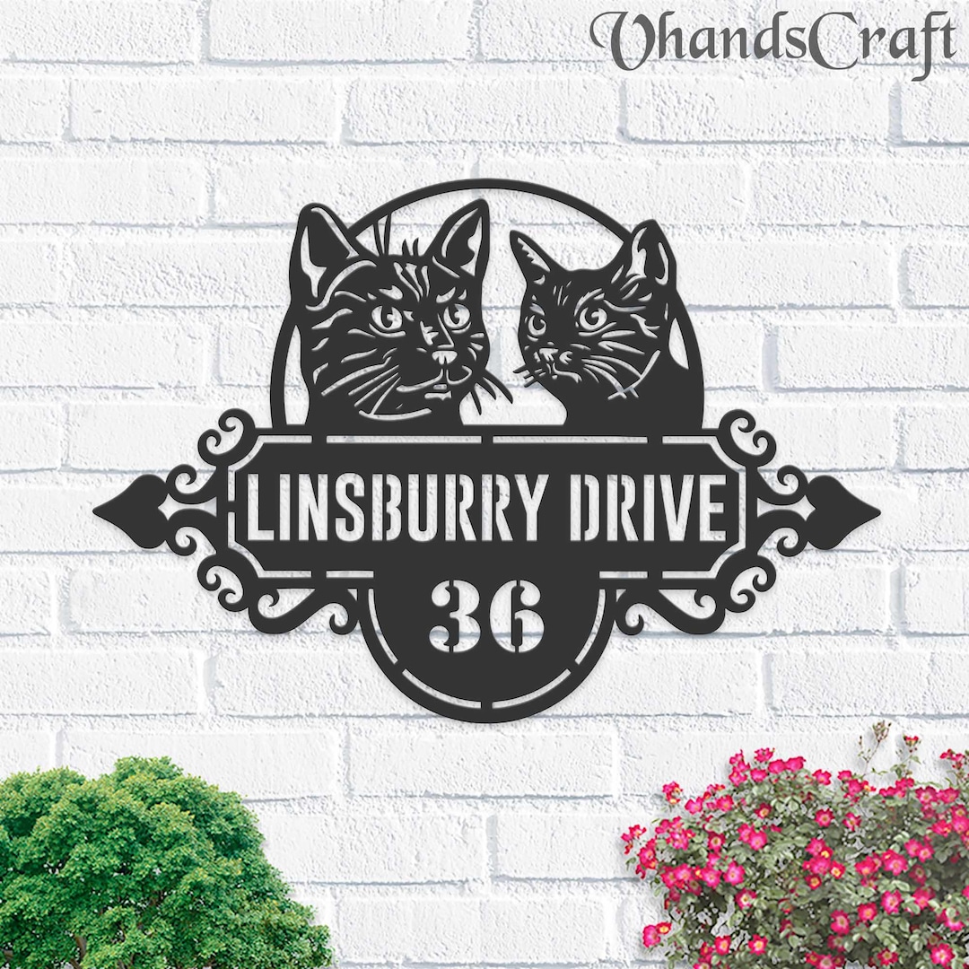Personalized Cute Cats Kittens Metal Address Sign House Number Hanging ...