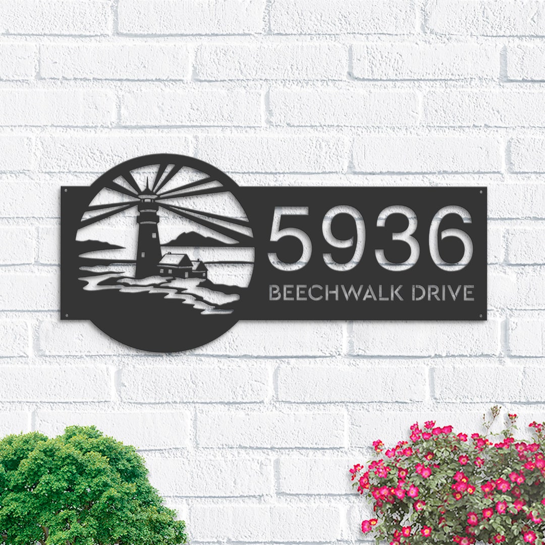 Personalized Lighthouse Metal Address Sign House Number Hanging Address ...