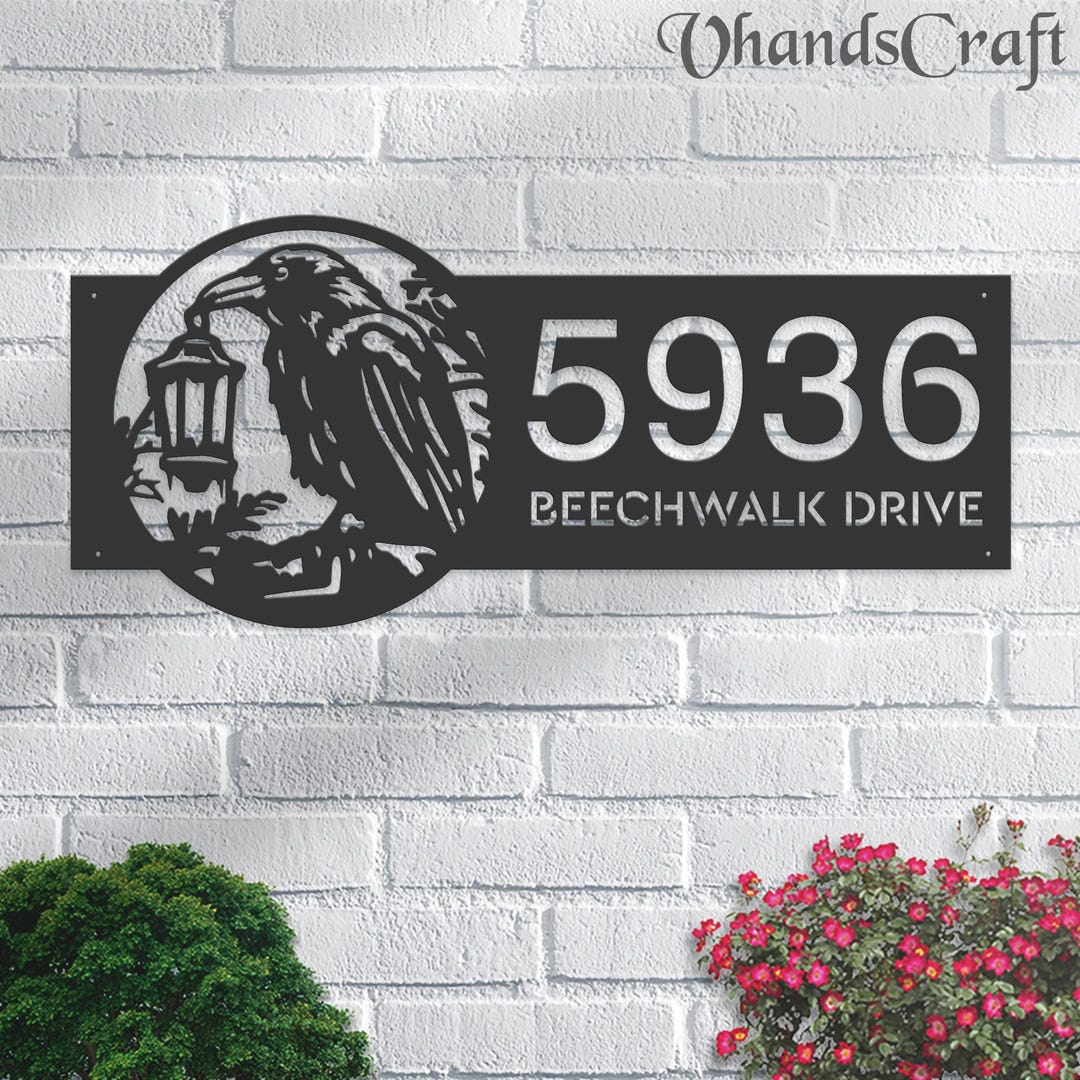 Personalized Raven Metal Address Sign: Spooky Lantern, Custom House ...