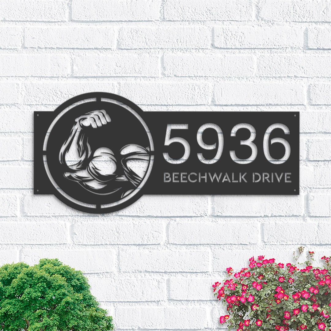 Personalized Bicep Muscle Gym Bodybuilding Metal Address Sign House ...