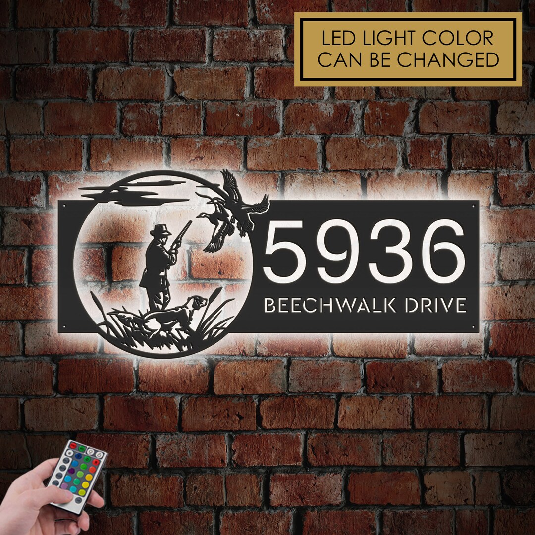 Personalized Duck Hunting Hunter Metal Address Sign With LED Lights ...