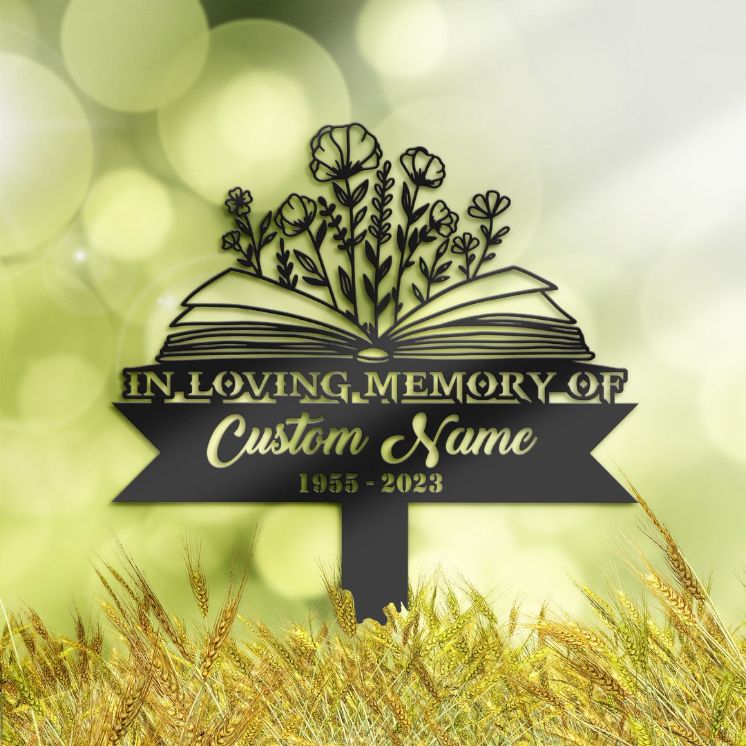 Personalized Floral Book Teacher Memorial Stake Metal Stake - Etsy