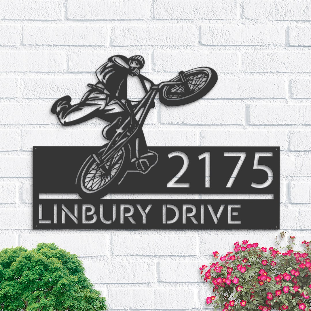 Personalized BMX Bicycle Freestyle Metal Address Sign | Hanging Address ...
