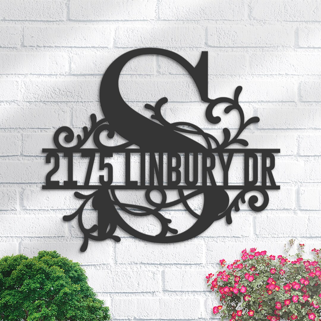 Personalized Floral Monogram Split Letter S Metal Address Sign House ...