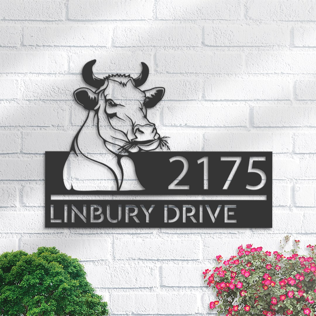 Personalized Peeking Cow Farm Animal Ranch Metal Address Sign House ...