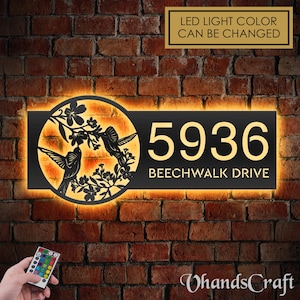 Personalized Hummingbird Couple Metal Address Sign With LED Lights ...